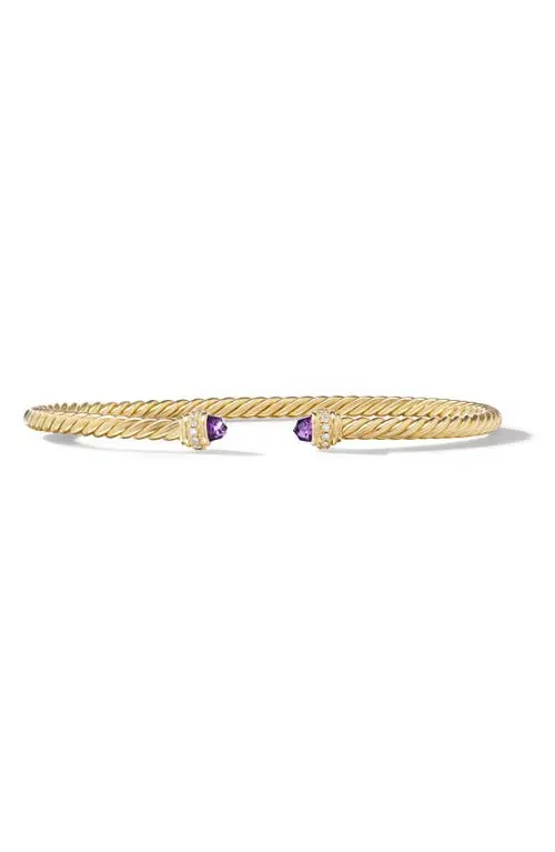 David Yurman Classic Cablespira® Cuff Bracelet In 18k Gold With Diamonds - 18k Yellow Gold/amethyst