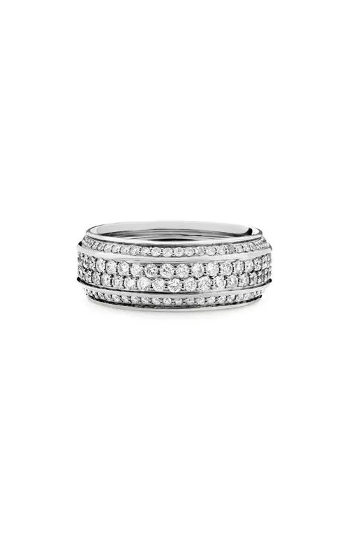 David Yurman 18k White Gold Diamond Beveled Band Ring - White Gold/diamond