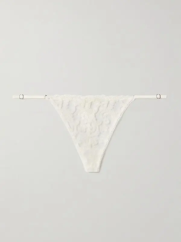 Kiki De Montparnasse Lola Satin-trimmed Embroidered Tulle Thong