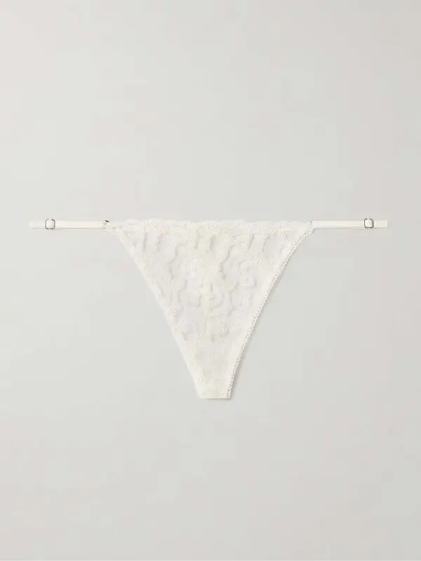 Kiki De Montparnasse Lola Satin-trimmed Embroidered Tulle Thong