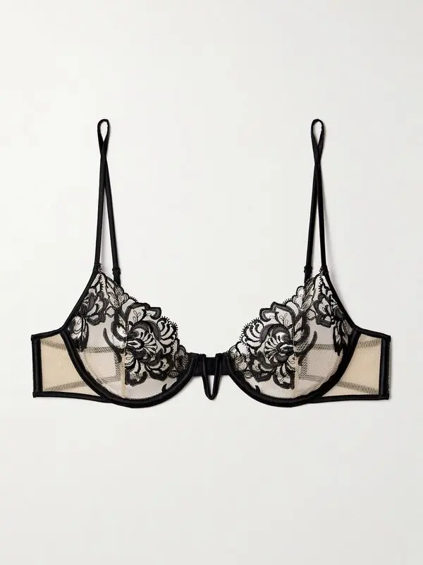 Kiki De Montparnasse Cezanne Silk-satin Trimmed Embroidered Tulle Underwired Soft-cup Bra - Multi
