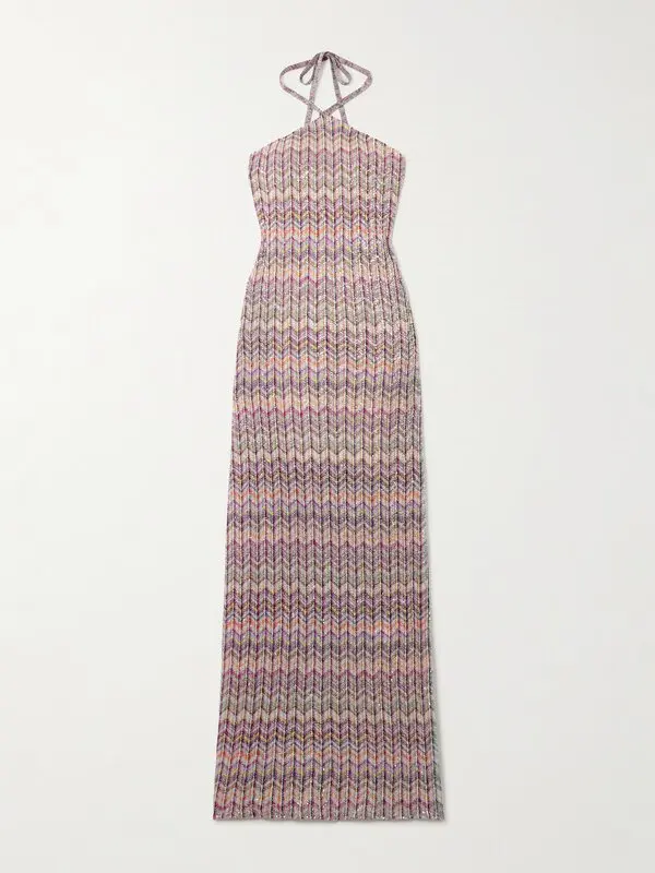 Missoni Mare Striped Sequined Crochet-knit Halterneck Maxi Dress - Multi