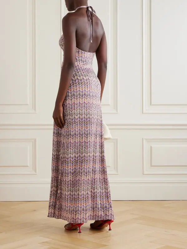Missoni Mare Striped Sequined Crochet-knit Halterneck Maxi Dress