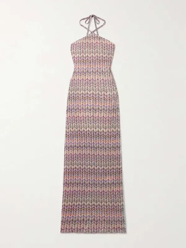 Missoni Mare Striped Sequined Crochet-knit Halterneck Maxi Dress