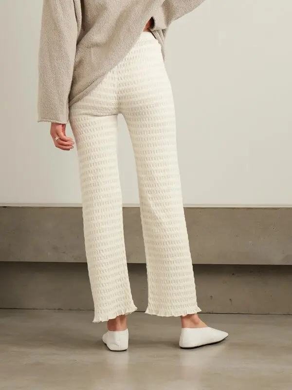 LAUREN MANOOGIAN Smocked Textured Flared Pants
