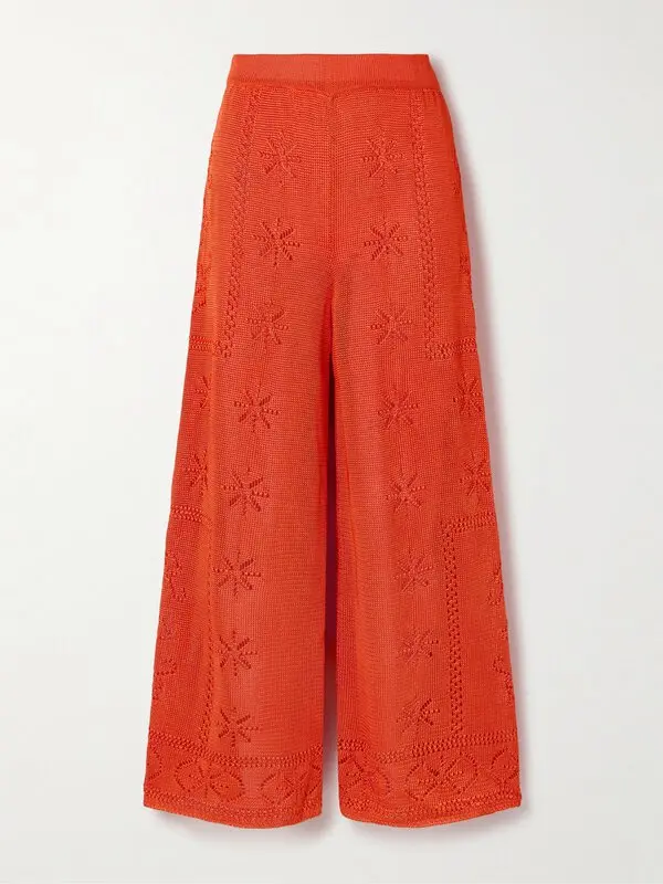Calle Del Mar Pointelle-knit Wide-leg Pants - Red