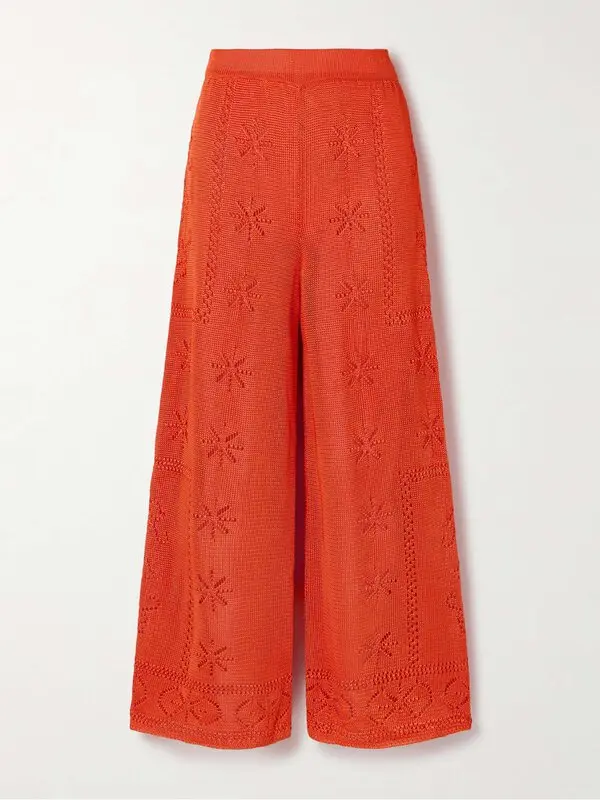 Calle Del Mar Pointelle-knit Wide-leg Pants - Red