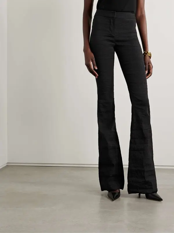 Brandon Maxwell The Fae Crinkled Stretch Linen-blend Flared Pants