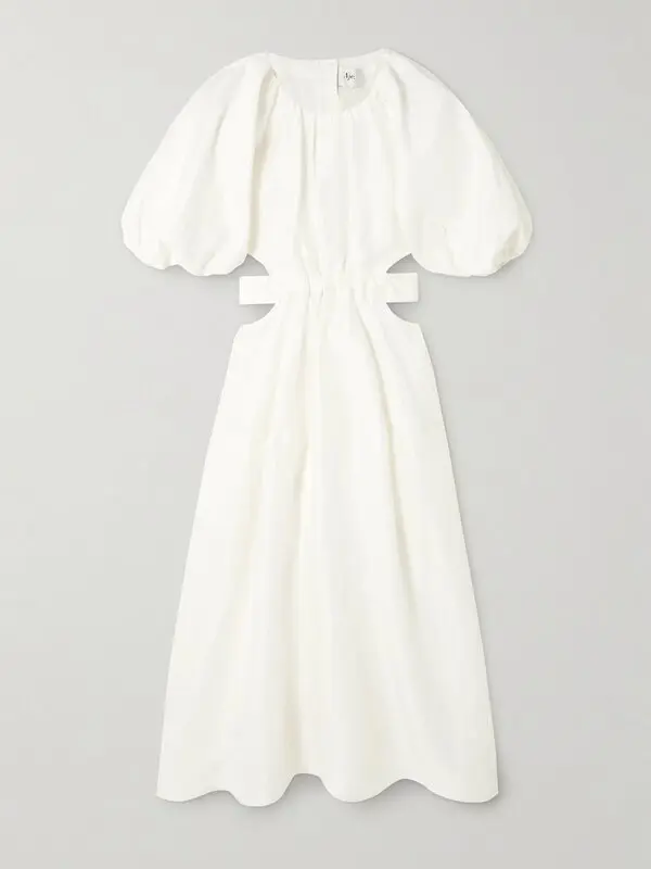 Aje Mimosa Cutout Gathered Linen-blend Midi Dress