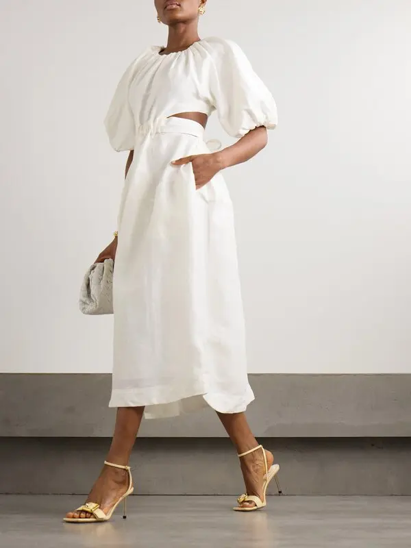 Aje Mimosa Cutout Gathered Linen-blend Midi Dress