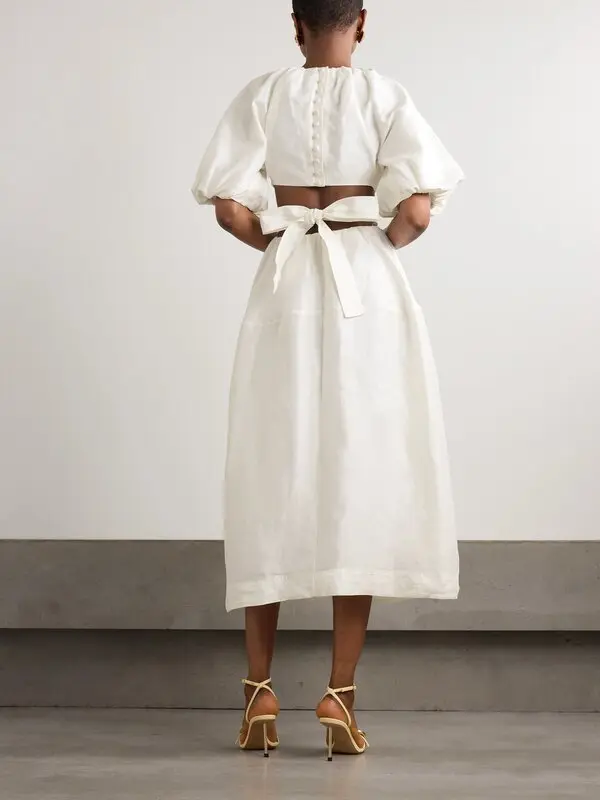 Aje Mimosa Cutout Gathered Linen-blend Midi Dress