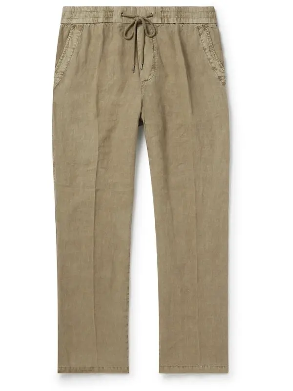 JAMES PERSE Straight-leg Garment-dyed Linen Drawstring Trousers