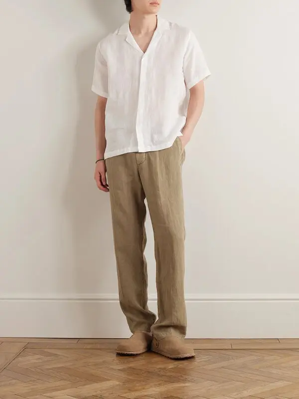 JAMES PERSE Straight-leg Garment-dyed Linen Drawstring Trousers