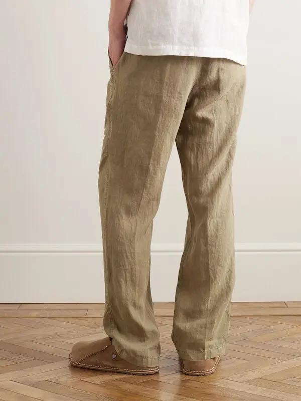 JAMES PERSE Straight-leg Garment-dyed Linen Drawstring Trousers