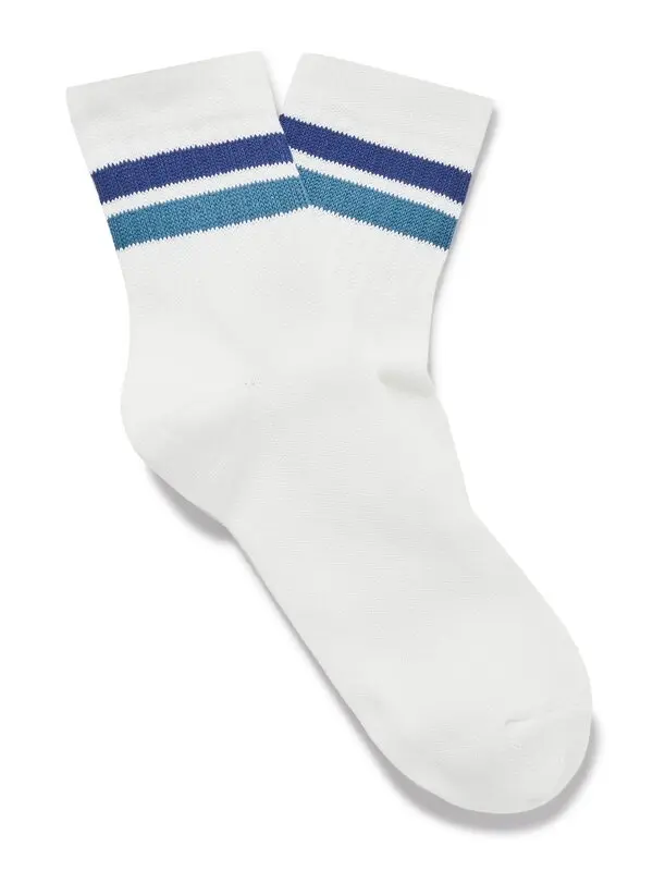 Mr P. Striped Cotton-blend Ankle Socks - White