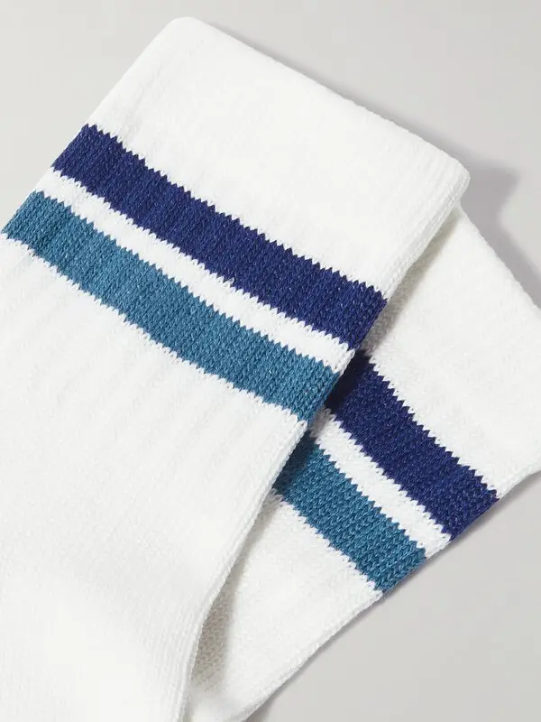 Mr P. Striped Cotton-blend Ankle Socks - White
