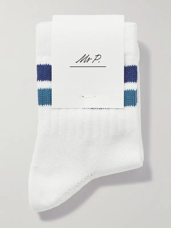 Mr P. Striped Cotton-blend Ankle Socks - White