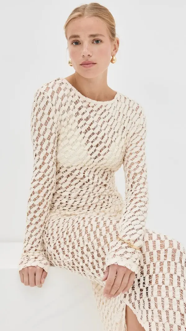 RHe Lace Boat Neck Dress In Cream - 80% Off | Editorialist
