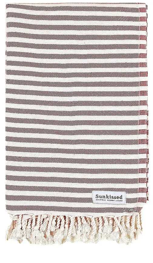 SUNKISSED Bermuda Sand Free Beach Towel In Red - Red & Off White