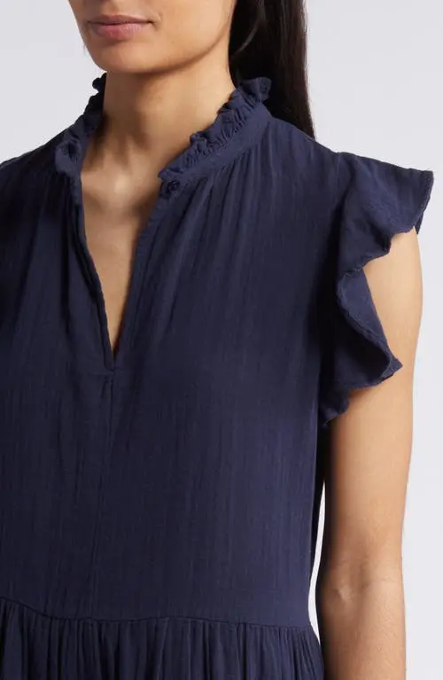 Caslon Ruffle Duo Cotton Gauze Dress - Navy Blazer
