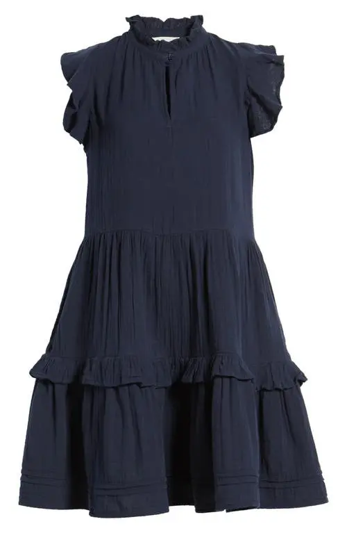 Caslon Ruffle Duo Cotton Gauze Dress - Navy Blazer