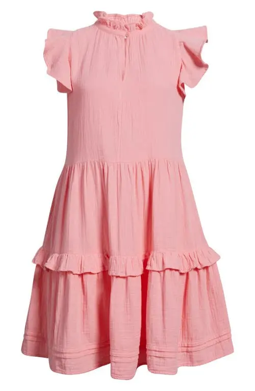 Caslon Ruffle Duo Cotton Gauze Dress - Pink Dianthus