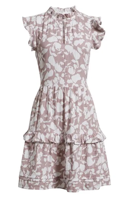 Caslon Ruffle Duo Cotton Gauze Dress - Purple Heron Shadowed Tropic
