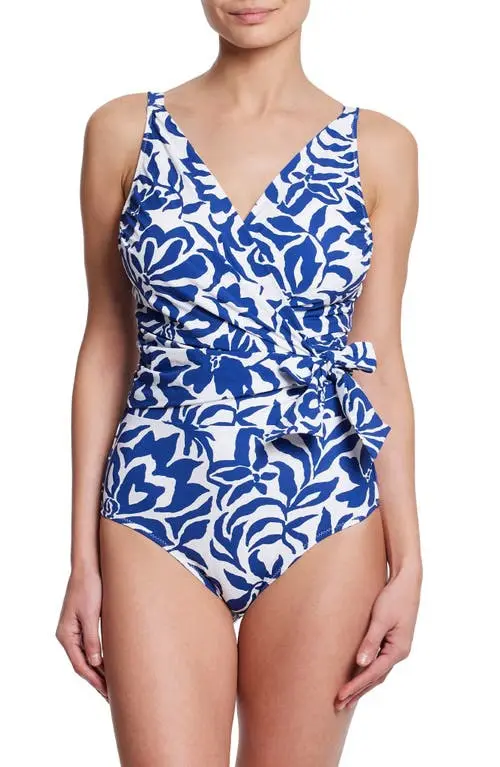 Hanky Panky Wrap One-piece Swimsuit - Poolside Blue Print
