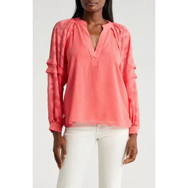 Vince Camuto Raglan Sleeve V-neck Top - Calypso Coral