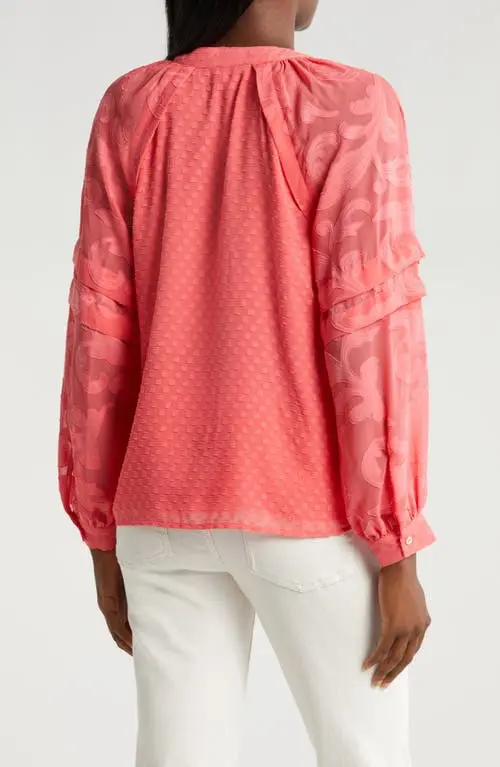 Vince Camuto Raglan Sleeve V-neck Top - Calypso Coral