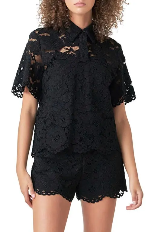 Endless Rose Lace Button-down Shirt - Black