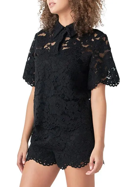 Endless Rose Lace Button-down Shirt - Black