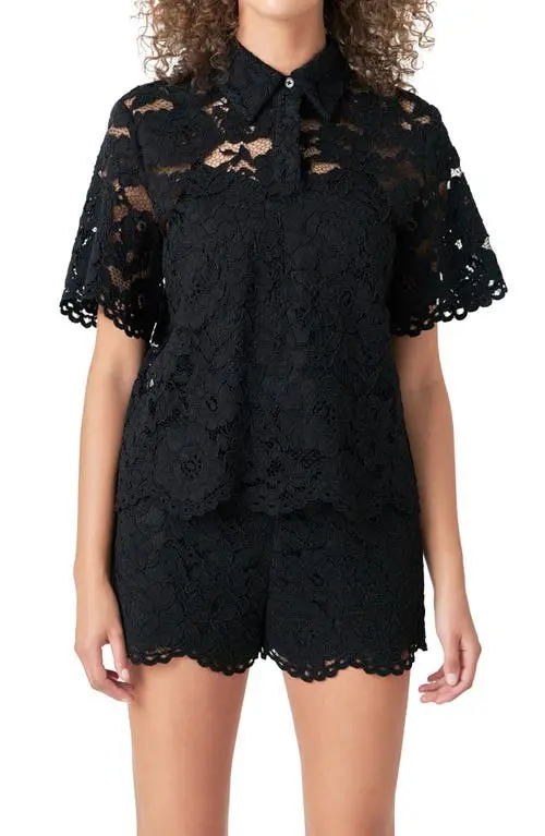 Endless Rose Lace Button-down Shirt - Black