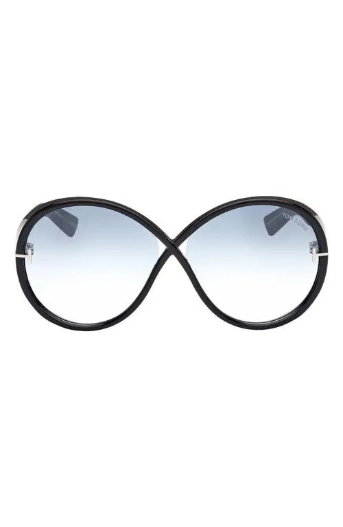 TOM FORD Edie 64mm Oversize Round Sunglasses - Shiny Black / Turquoise Sand