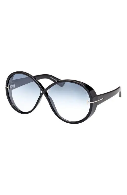TOM FORD Edie 64mm Oversize Round Sunglasses - Shiny Black / Turquoise Sand