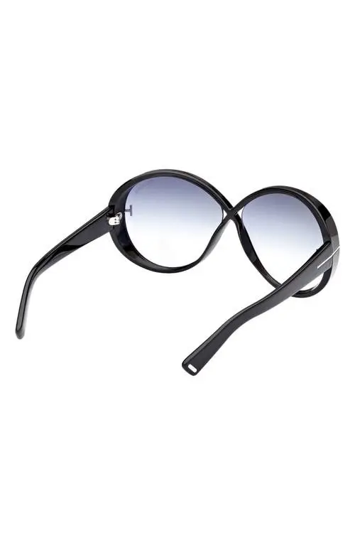 TOM FORD Edie 64mm Oversize Round Sunglasses - Shiny Black / Turquoise Sand