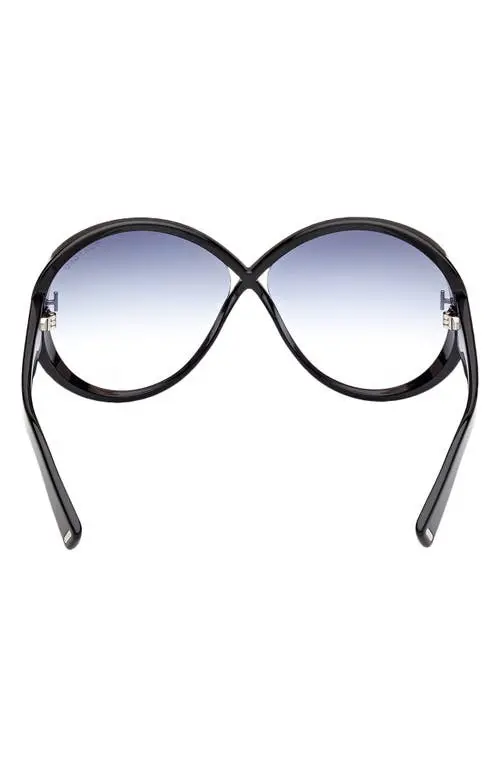 TOM FORD Edie 64mm Oversize Round Sunglasses - Shiny Black / Turquoise Sand