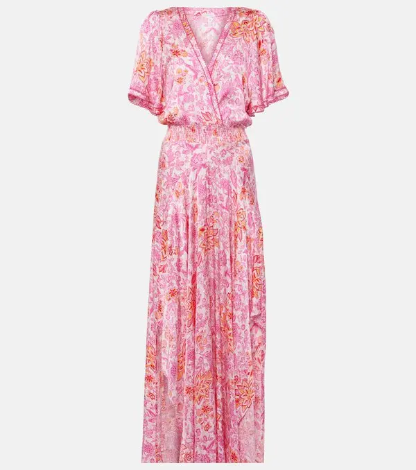 Poupette St Barth Mabelle Floral Satin Maxi Dress - Pink