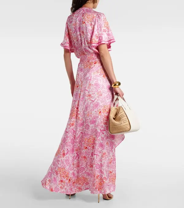 Poupette St Barth Mabelle Floral Satin Maxi Dress - Pink