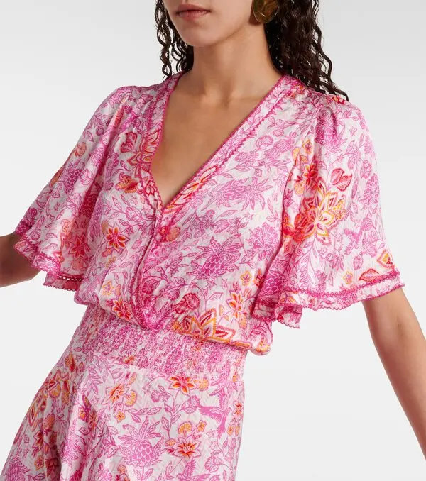 Poupette St Barth Mabelle Floral Satin Maxi Dress - Pink