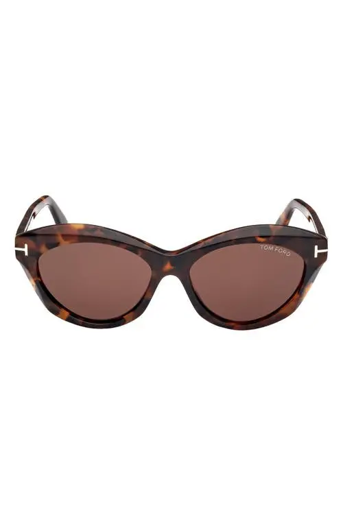 TOM FORD Toni 55mm Oval Sunglasses - Shiny Dark Havana/brown