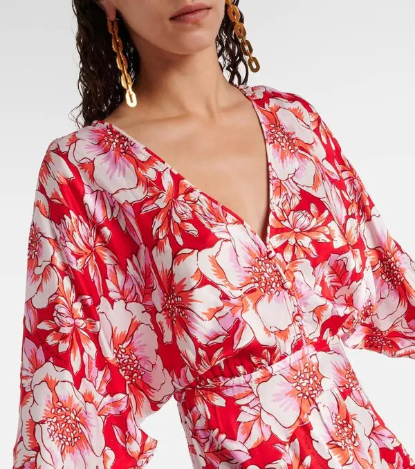 Poupette St Barth Ilona Gathered Floral Midi Dress