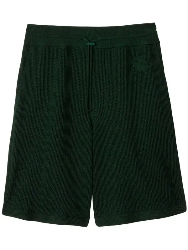 Burberry Embroidered-logo Mesh Cotton Shorts - Green