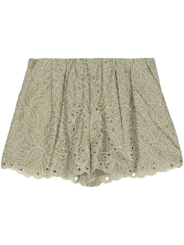 Dice Kayek Broderie Anglaise Cotton Shorts - Green