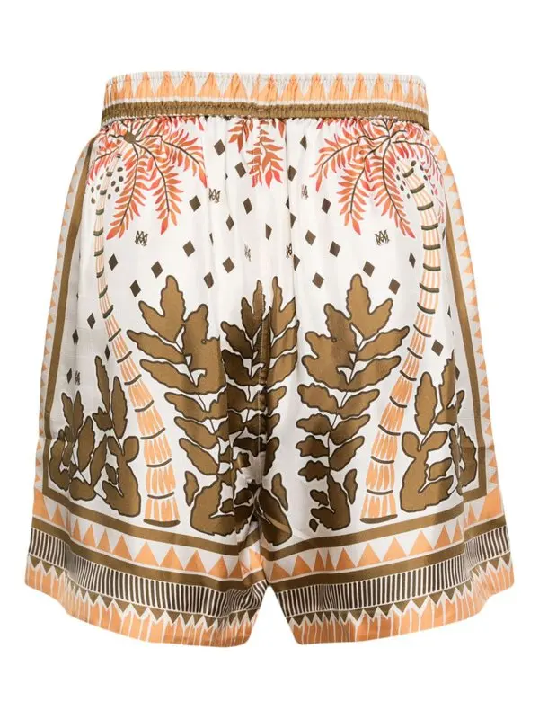 Amiri Palm Tree Print Silk Shorts