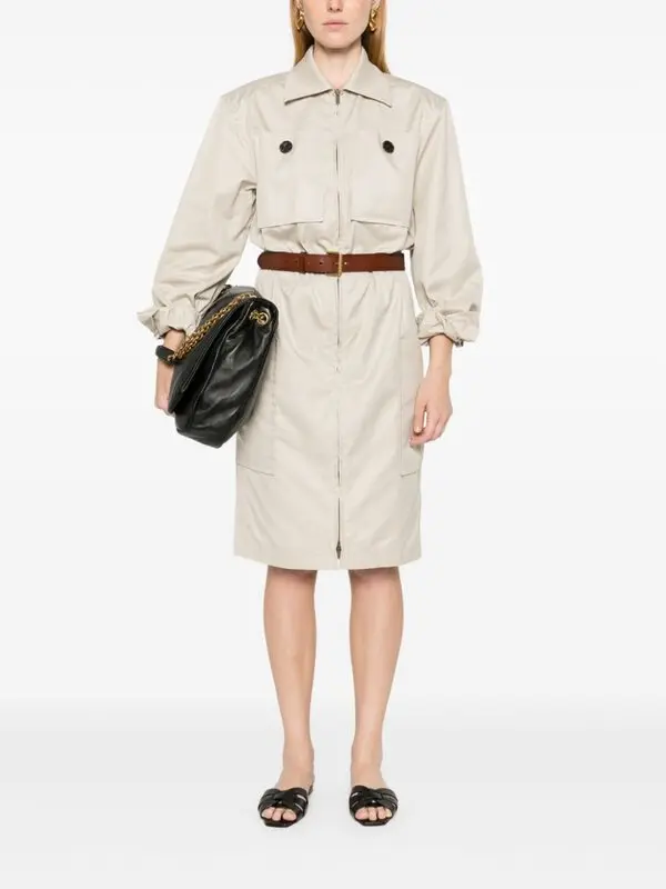 Saint Laurent Saharienne Belted Dress - Neutrals