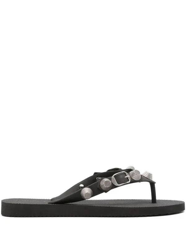Balenciaga Cagole Studded Flip Flops - Black