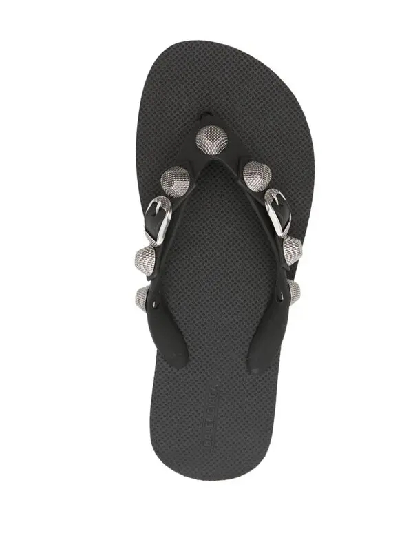 Balenciaga Cagole Studded Flip Flops - Black