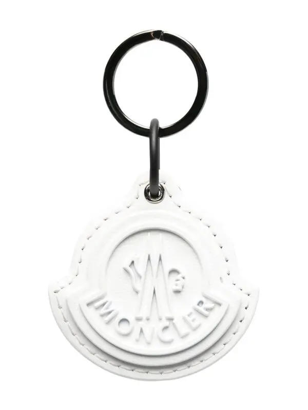 Moncler Embossed-logo Leather Keyring - White