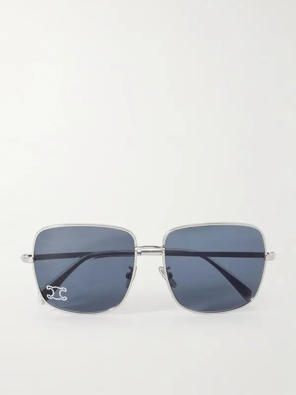 Celine Triomphe Crystal-embellished Sunglasses - Silver